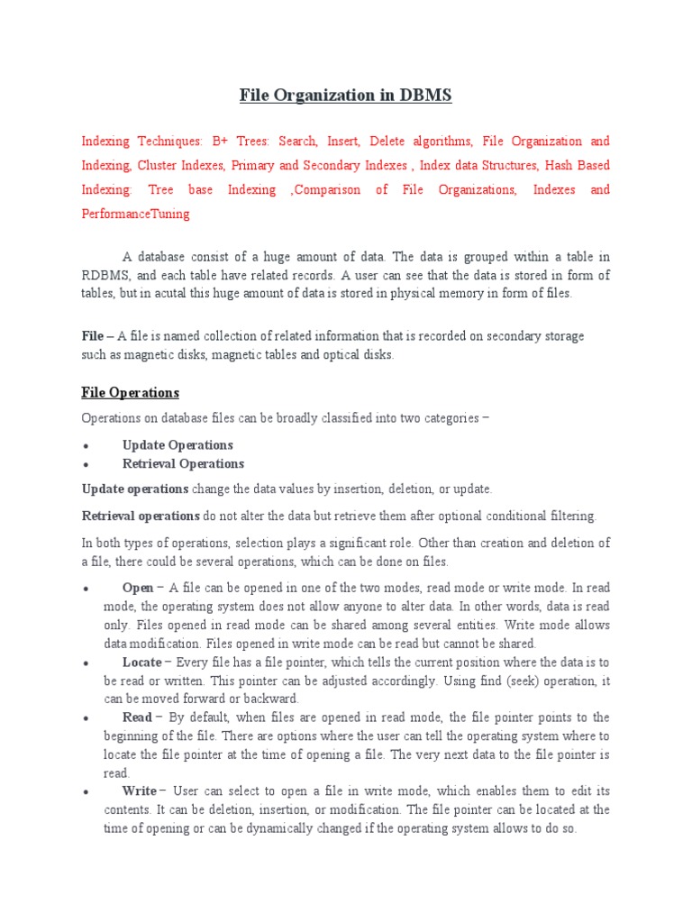 UNIT 5 File Organization in DBMS | PDF | Database Index | Information Technology