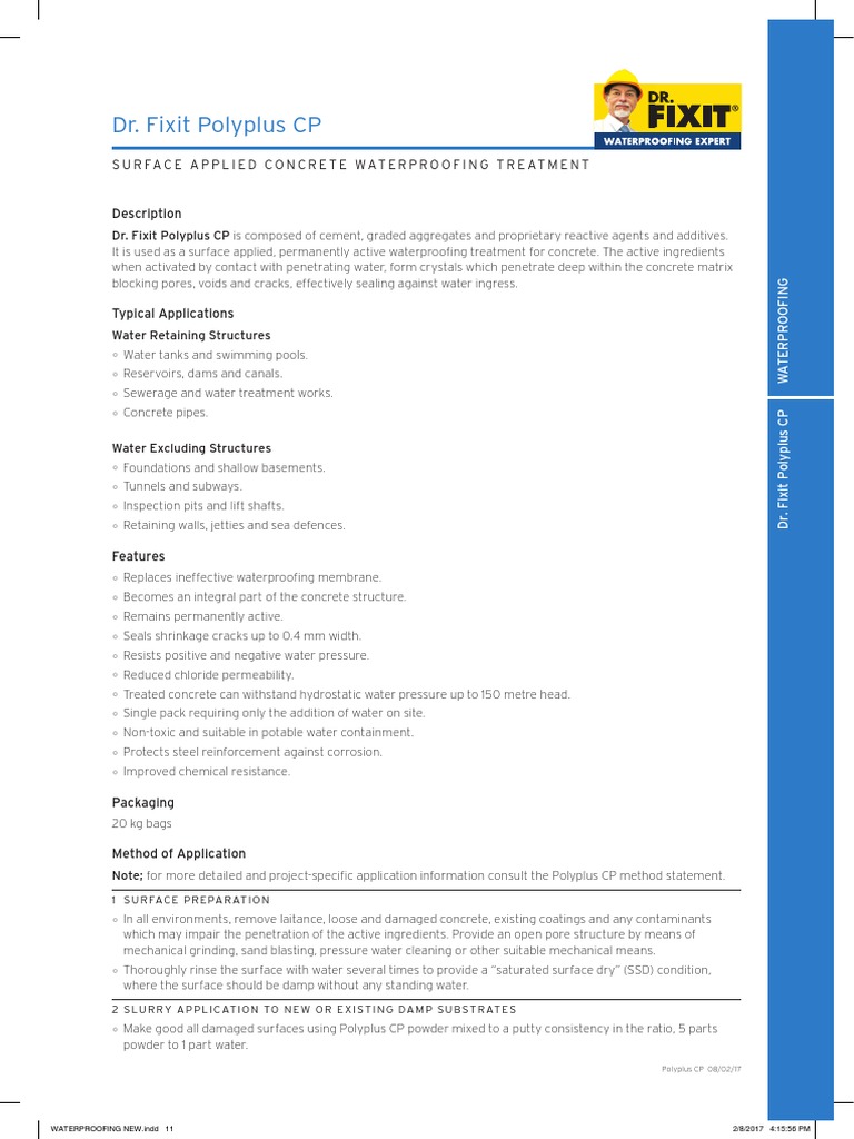 Dr. Fixit Polyplus CP Waterproofing Solution | PDF | Concrete | Building Engineering