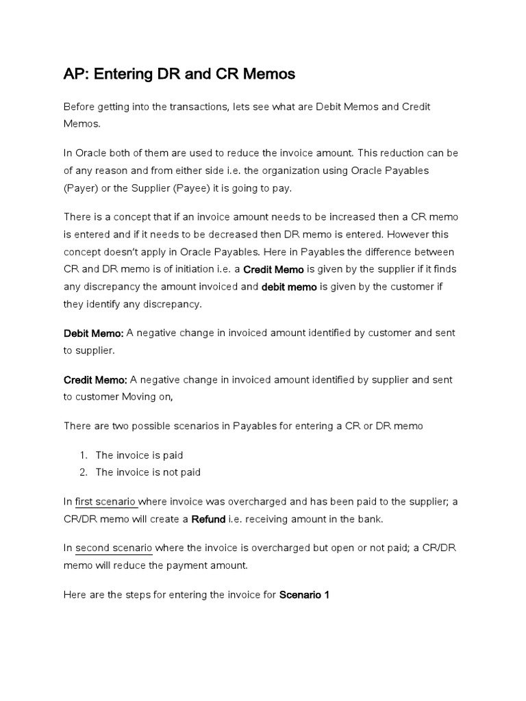 APEntering DR and CR Memos | PDF | Accounts Payable | Debits And Credits