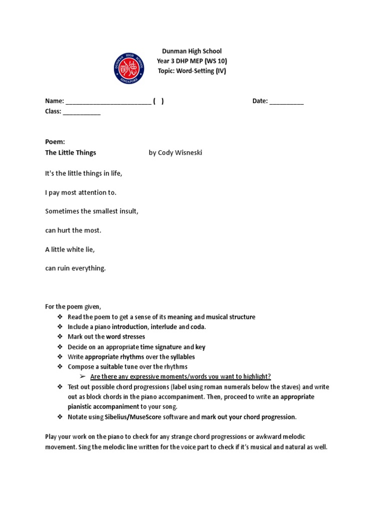 Y3 Mep Word Setting The Little Things - New | PDF