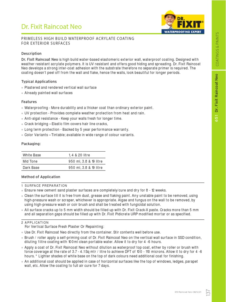 DR Fixit 651 Raincoat Neo | PDF | Paint | Economic Sectors