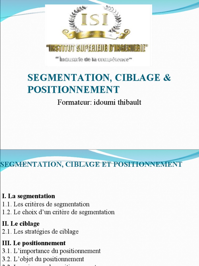 ISI - Segmentation, Ciblage & Positionnement | PDF | Segmentation (marketing) | Consommateurs