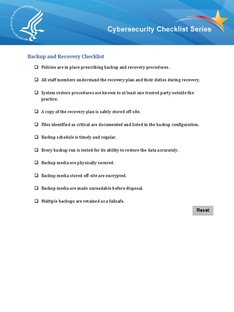 Backup and Recovery Checklist | PDF