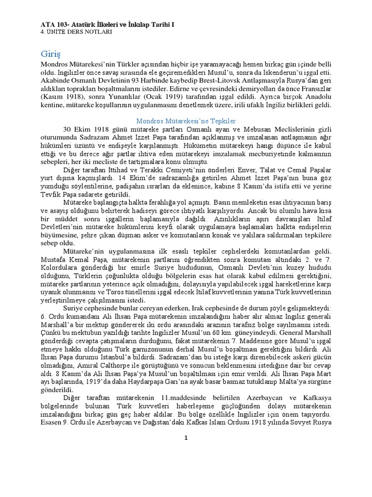 ATA 103 4. Ünite 1. Bölüm | PDF