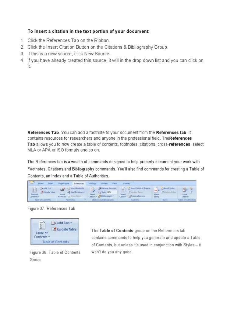 To Insert A Citation in The Text Portion of Your Document | PDF ...