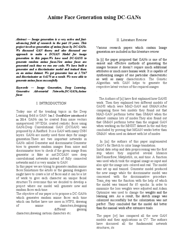 Anime Faces via DC-GANs | PDF | Deep Learning | Computational Neuroscience