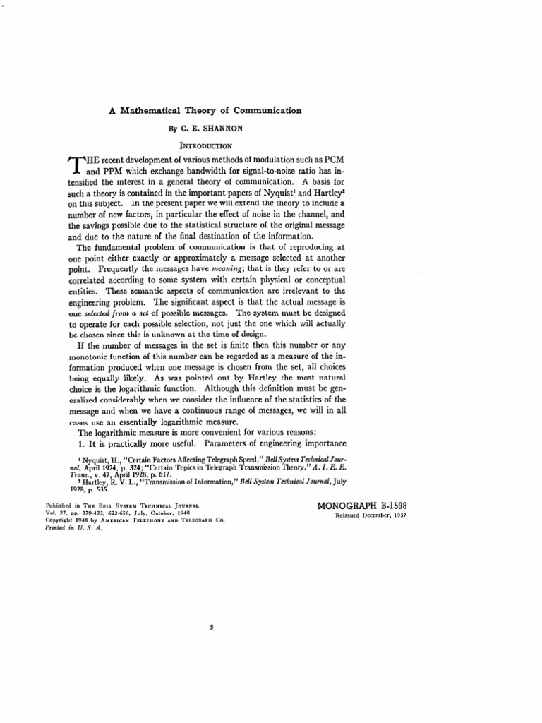 A Mathematical Theory of Communication by C. E. SHANNON | PDF | Bit ...