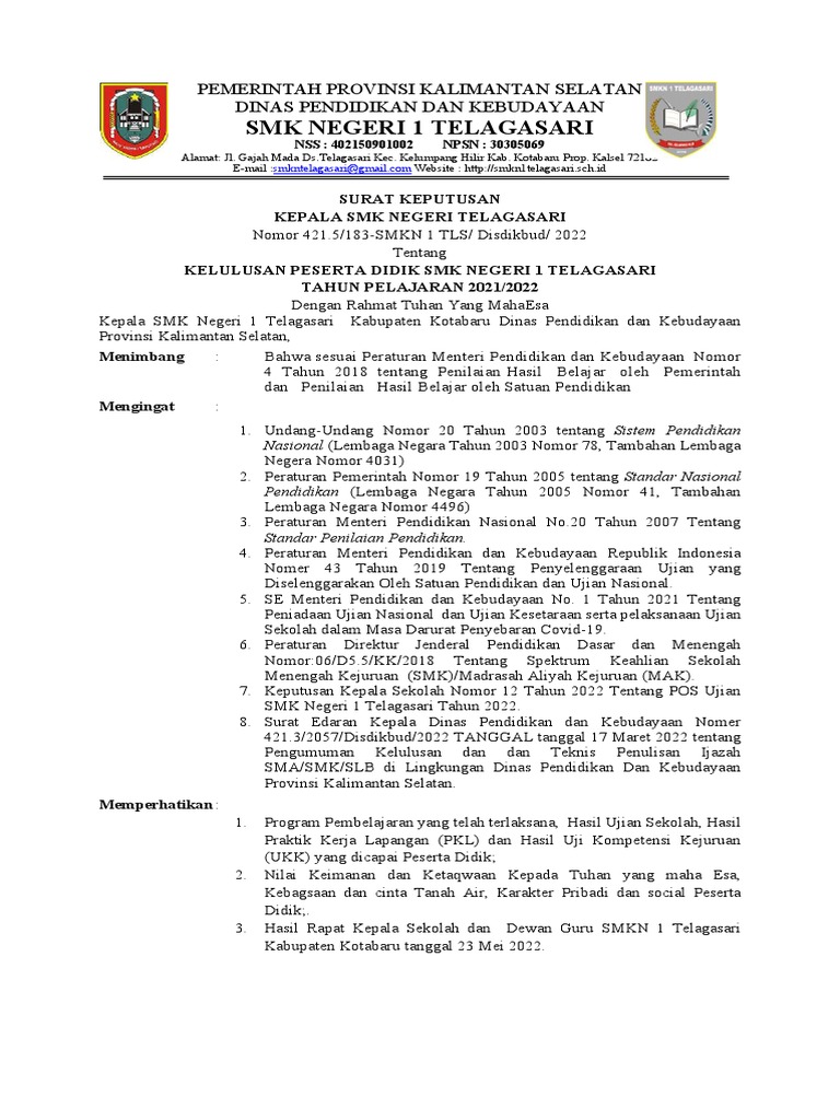 Surat Keputusan Kelulusan 2022 | PDF