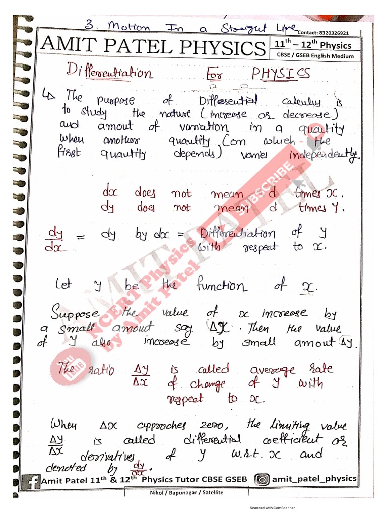 Class 11th Ch3 Motion in A Straight Line Handwritten Notes | PDF