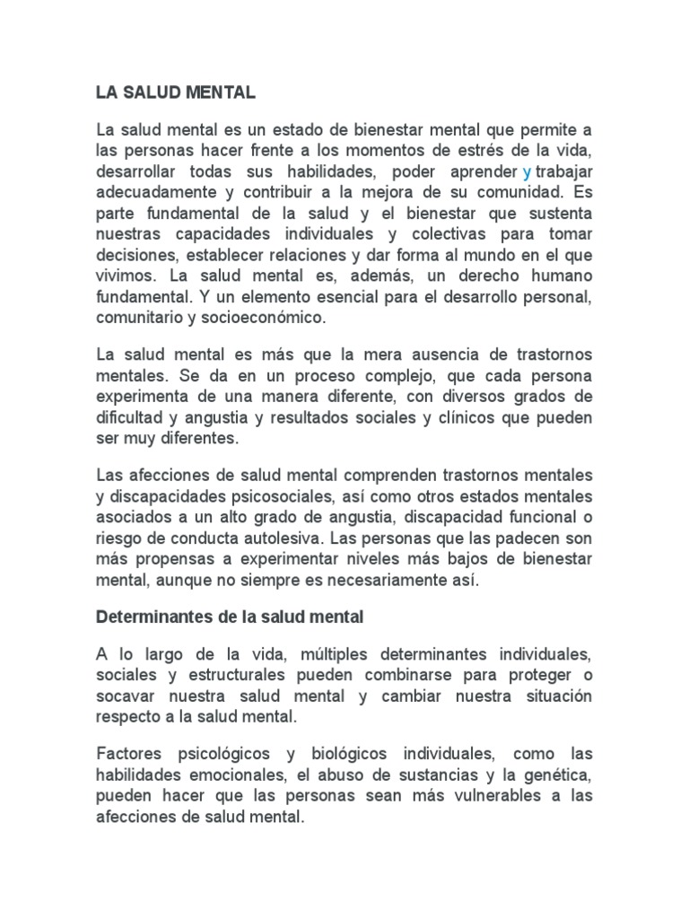 Importancia de la Salud Mental | PDF | Salud mental | Mente