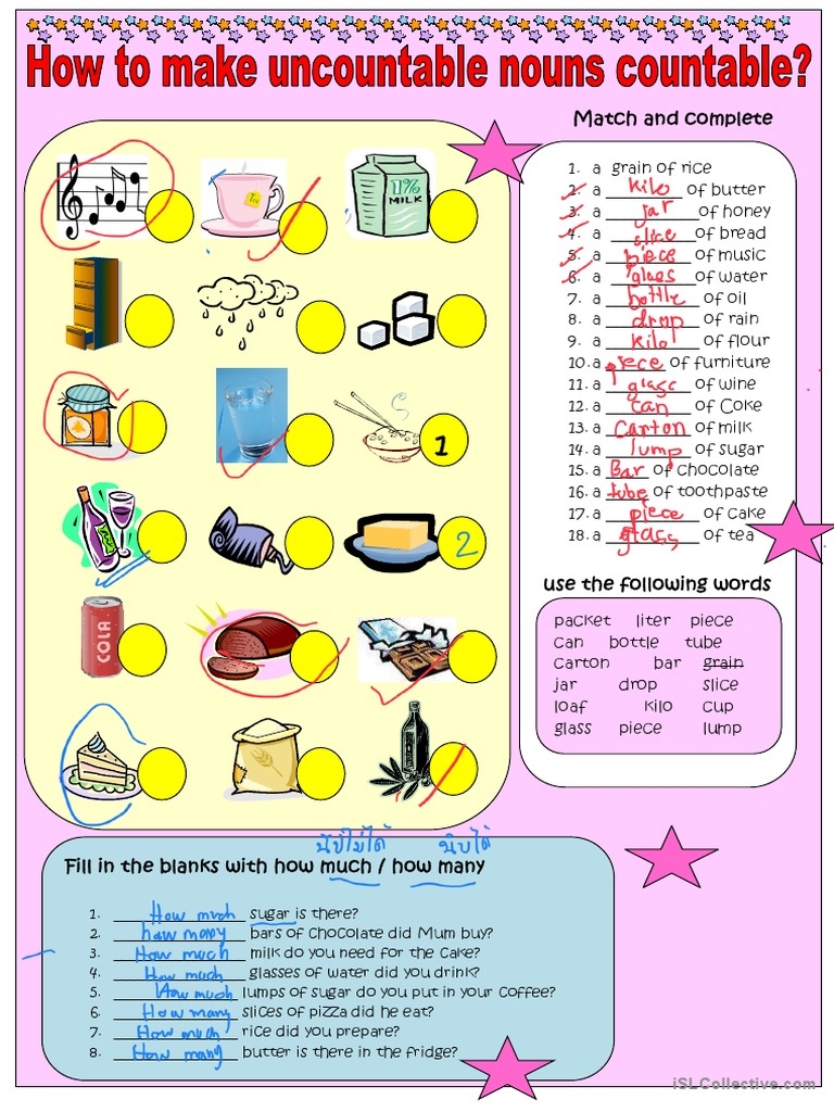 how to make uncountable nouns countable, key included | PDF | Cakes | Foods