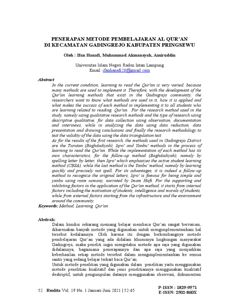 Penerapan Metode Pembelajaran Al-Qur'an | PDF | Qualitative Research