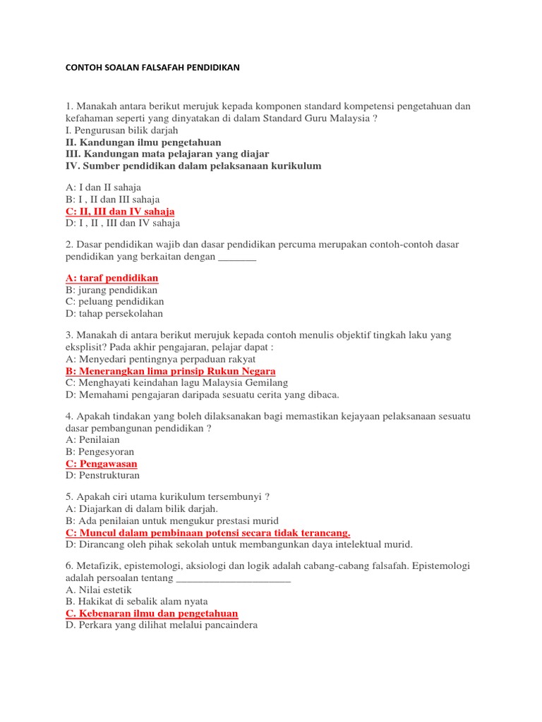 Hbef 1103 Contoh Soalan Objektif 2 | PDF