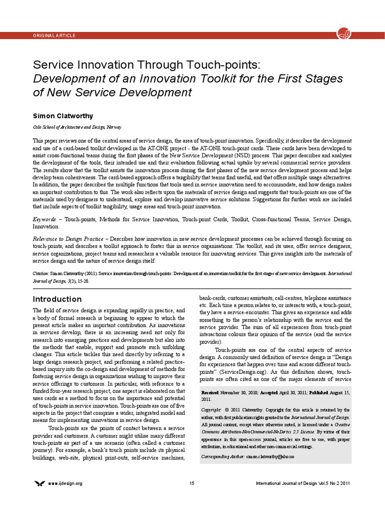 Service Innovation Through Touch-points-Development of An Innovation Toolkit For The First ...