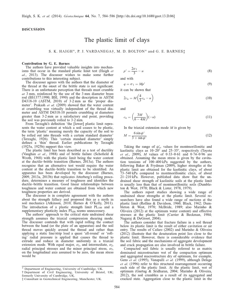 Discussion The Plastic Limit of Clays | PDF | Fracture | Mechanical Engineering