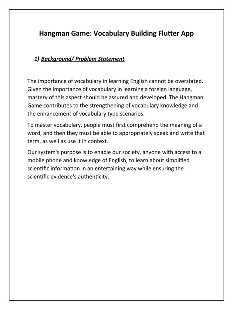 Hangman Game: Vocabulary Building Flutter App: 1) Background/ Problem ...
