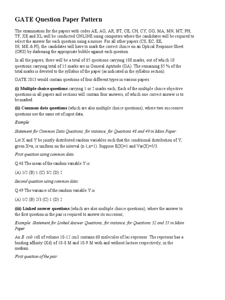 Gate Paper Pattern Pdf