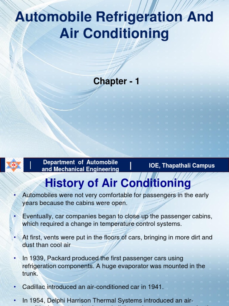 Chapter - 1 & 2 Automobie Refrigeration and Air Conditioning | PDF | Refrigerator | Air Conditioning