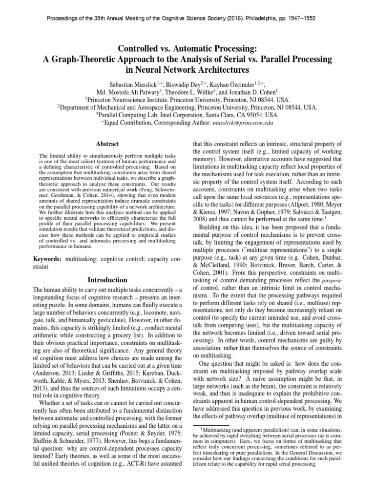 Controlled vs. Automatic Processing: A Graph-Theoretic Approach To The Analysis of Serial vs ...