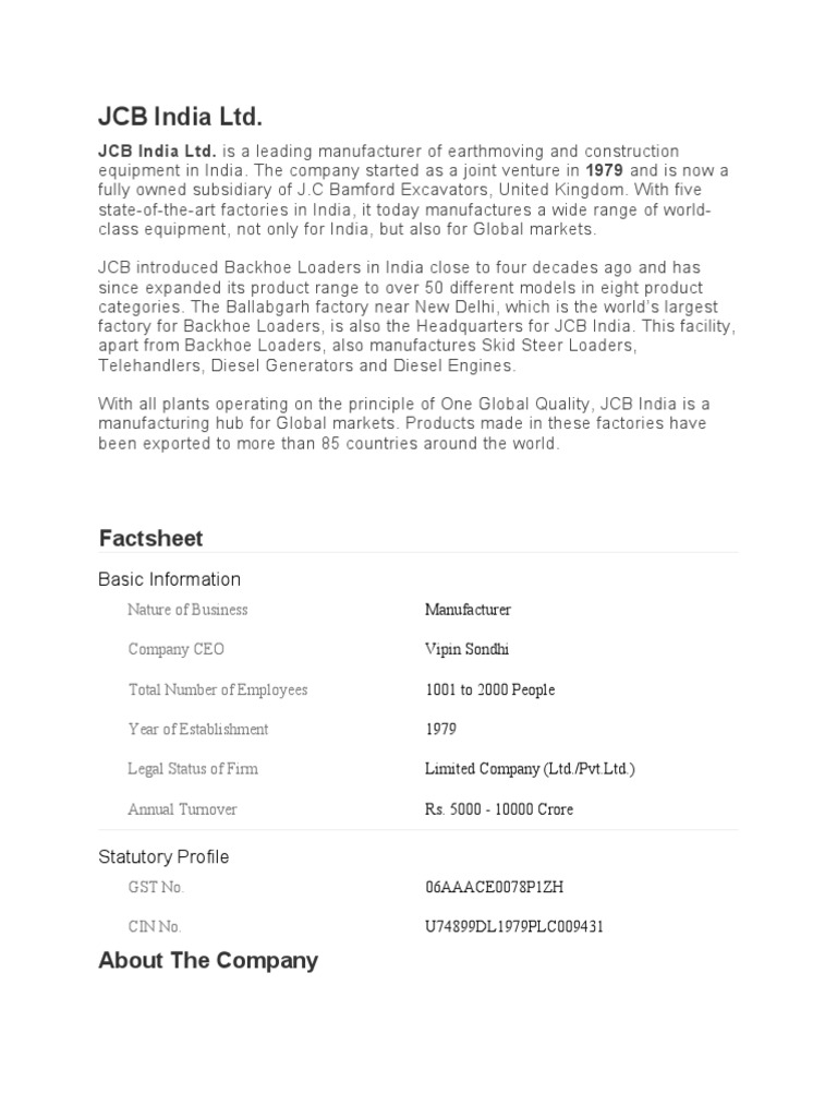 JCB India Ltd.: Manufacturing Leader | PDF | Economies | Business