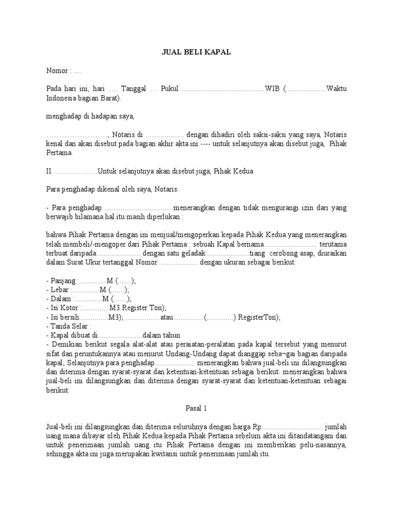 Draft Jual Beli Kapal Blank | PDF