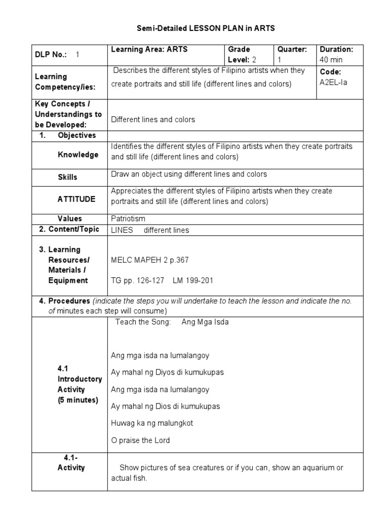 DLP Arts 2 Quarter 1 | PDF | Learning | Imagination