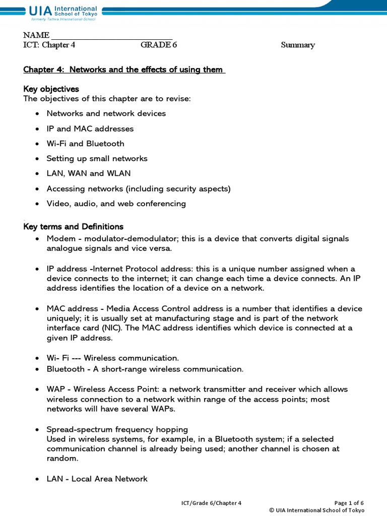 ICT-G6-Chapter 4-Summary | PDF | Computer Network | Wireless Lan