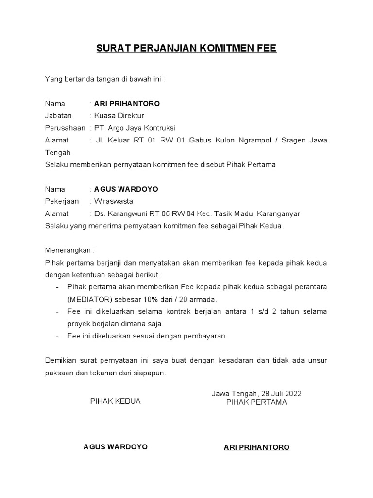 Surat Perjanjian Komitmen Fee | PDF Surat Perjanjian Komitmen Fee | PDF