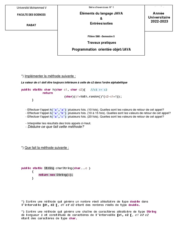 Exercices de programmation en JAVA | PDF | Développement de logiciel ...