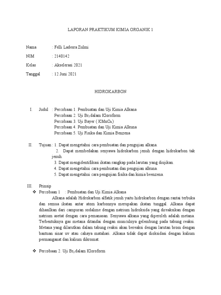 Felli Ladesra Zulmi - Laporan Hidrokarbon | PDF | Sains & Matematika