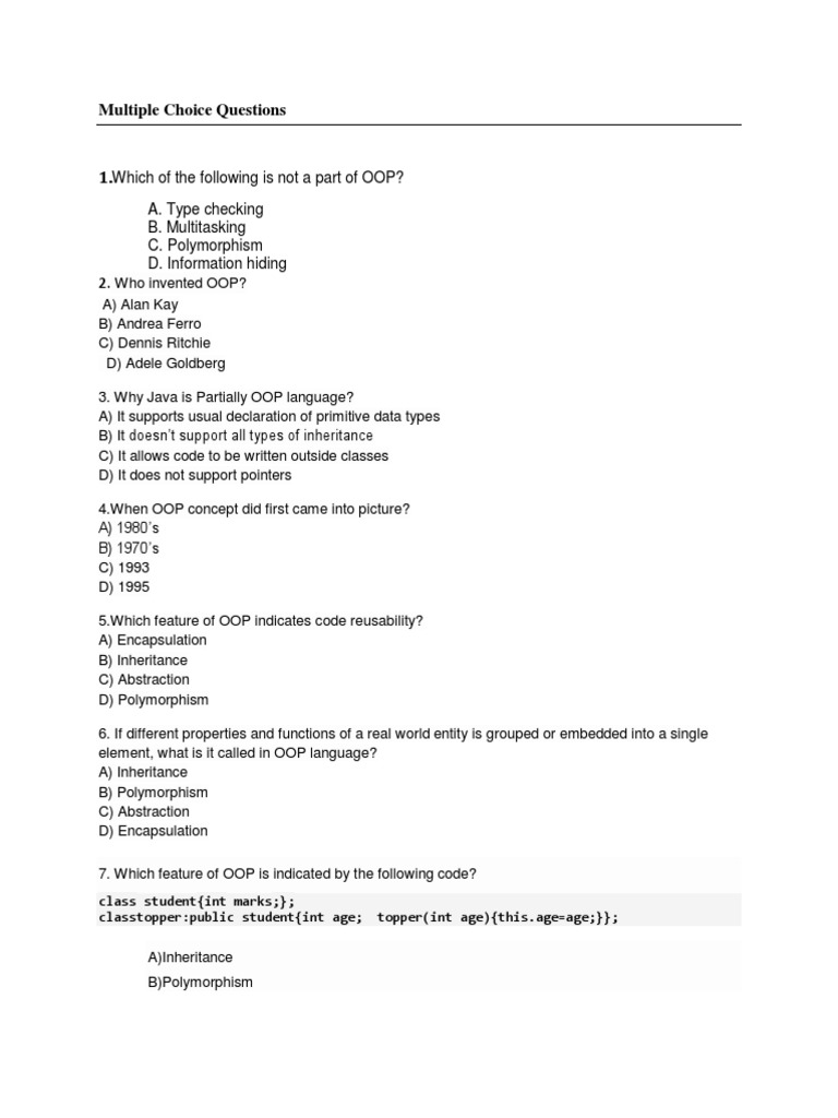 Multiple Choice Questions For Mid 1 Pdf Programming Constructor Object Oriented