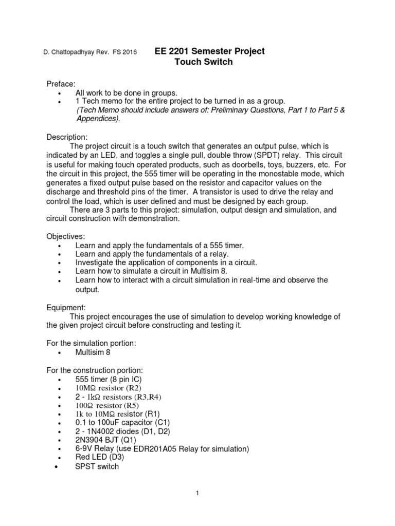 EE 2201 Touch Switch Project Manual | PDF | Relay | Switch