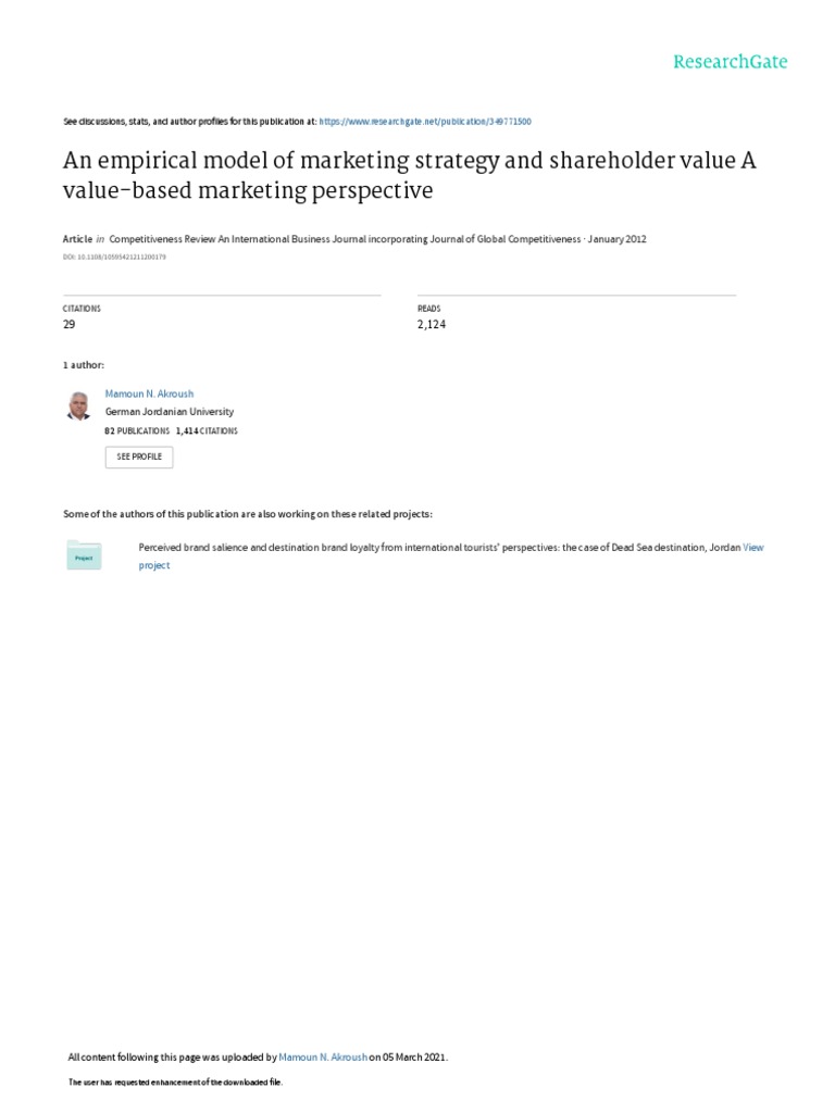 Akroush Marketing Strategy CR2012 | PDF | Marketing | Customer Satisfaction