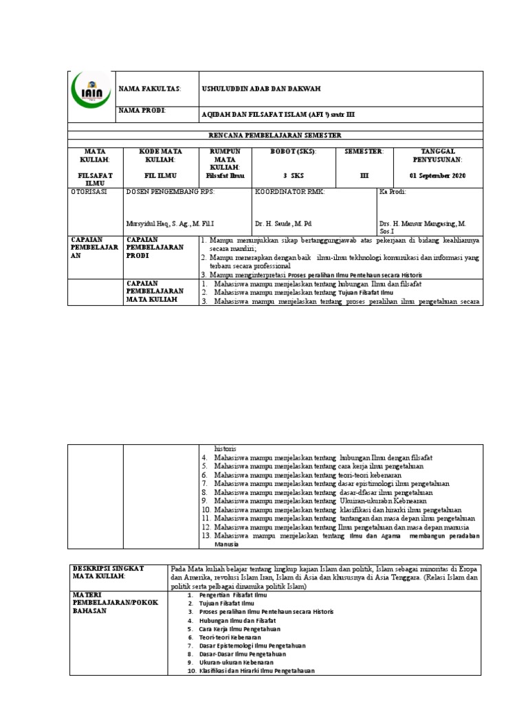 RPS Fil. Ilmu (AFI.1 SMTR 3) | PDF
