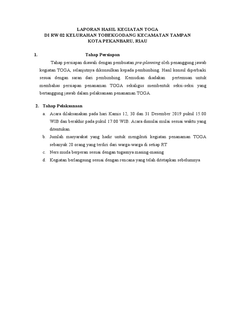 Laporan Hasil Kegiatan Toga | PDF