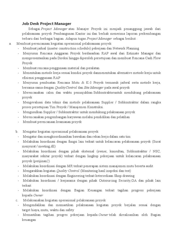 Tugas dan Tanggung Jawab Project Manager | PDF
