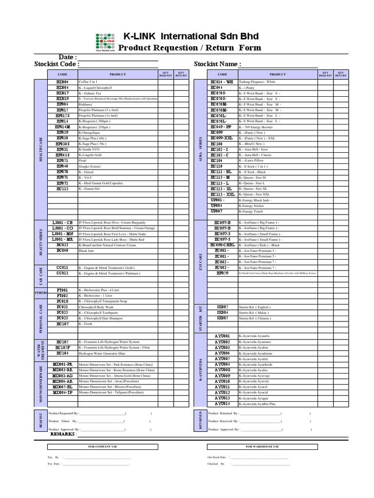 Product Return form 2022 | PDF | Food And Drink