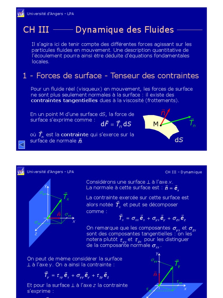 Dynamique des Fluides : Forces et Équations | PDF | Fluide | Viscosité