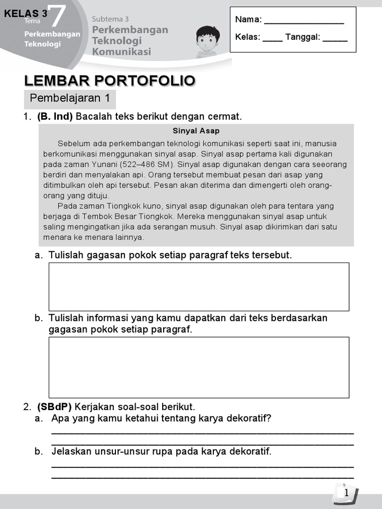 Lembar Portofolio Bupena 3d Tema 7 Sub 3 | PDF