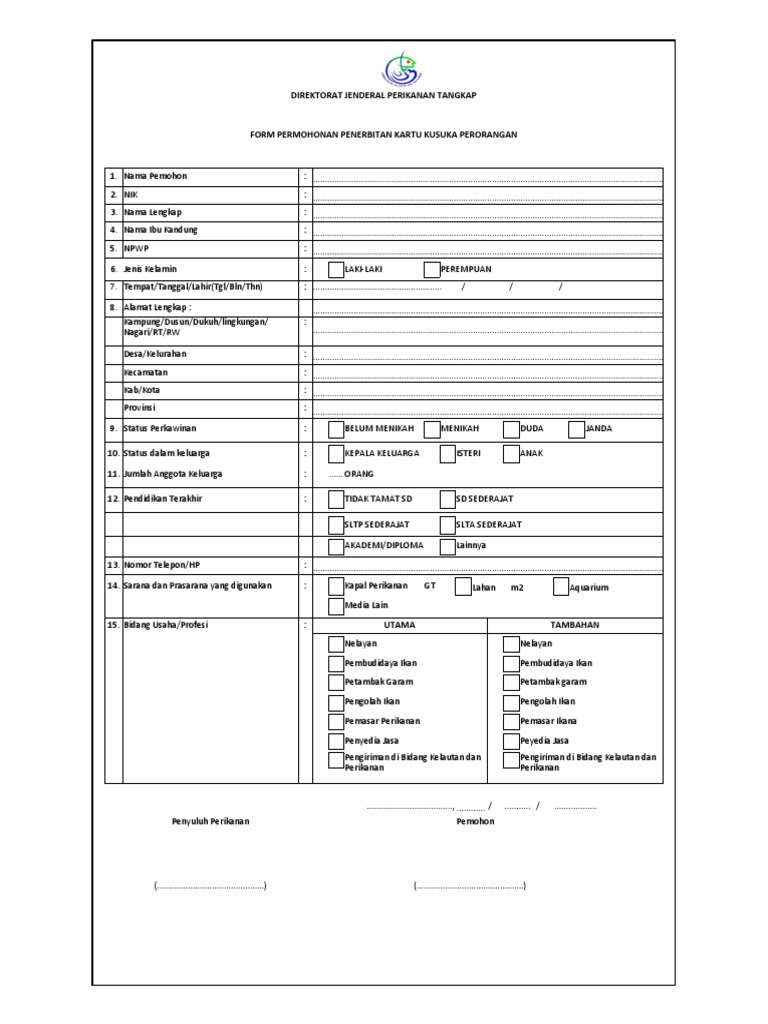 Form Kusuka Nelayan Perorangan | PDF