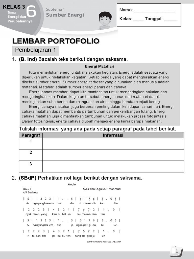 LEMBAR PORTOFOLIO BUPENA 3C Tema 6 Sub 1 | PDF