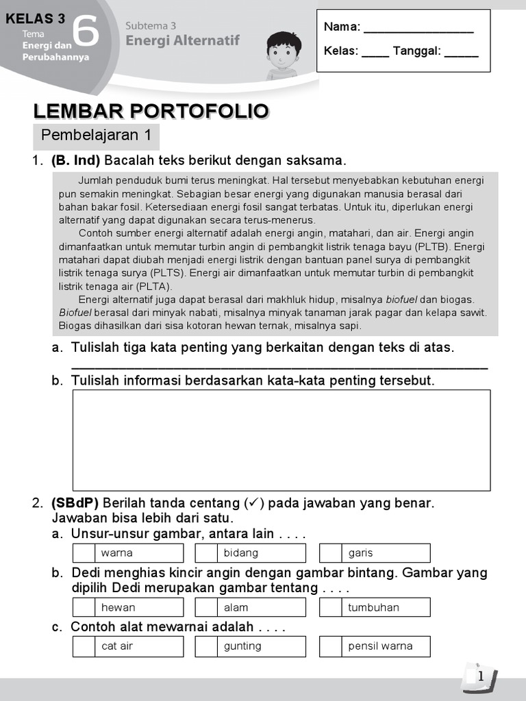Lembar Portofolio Bupena 3c Tema 6 Sub 3 | PDF