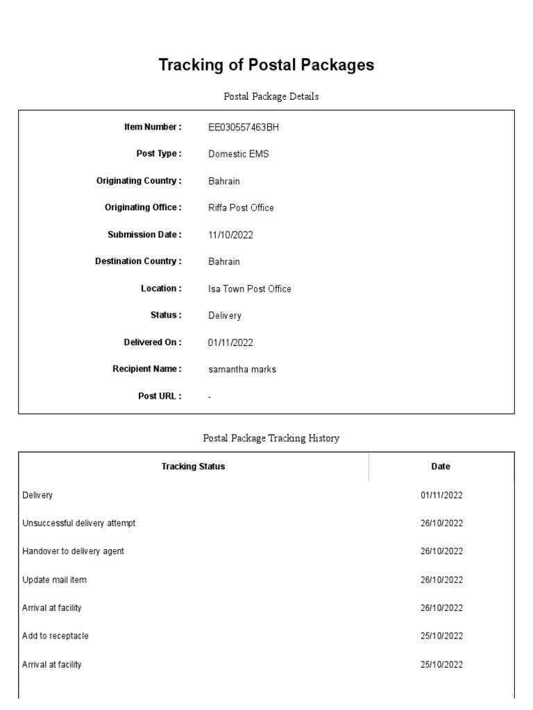 Shameer Resignation Postal Delivery Notification | PDF