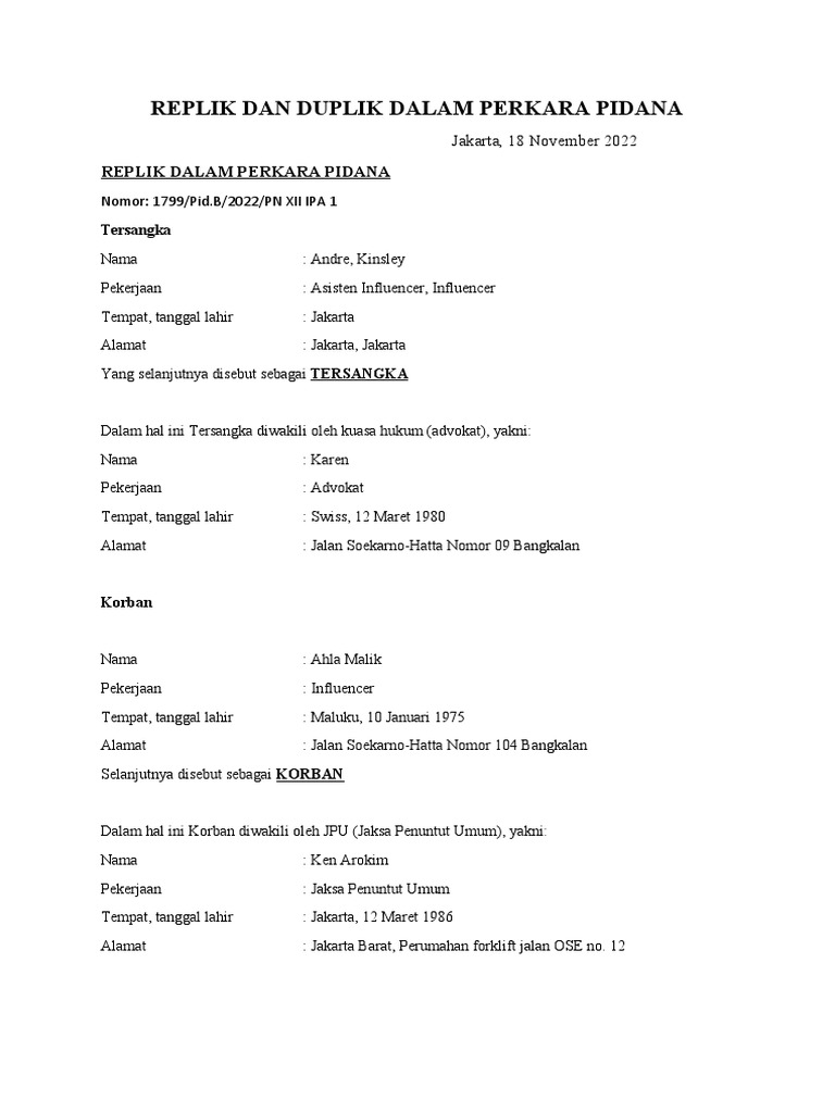 Replik Dan Duplik Dalam Perkara Pidana | PDF