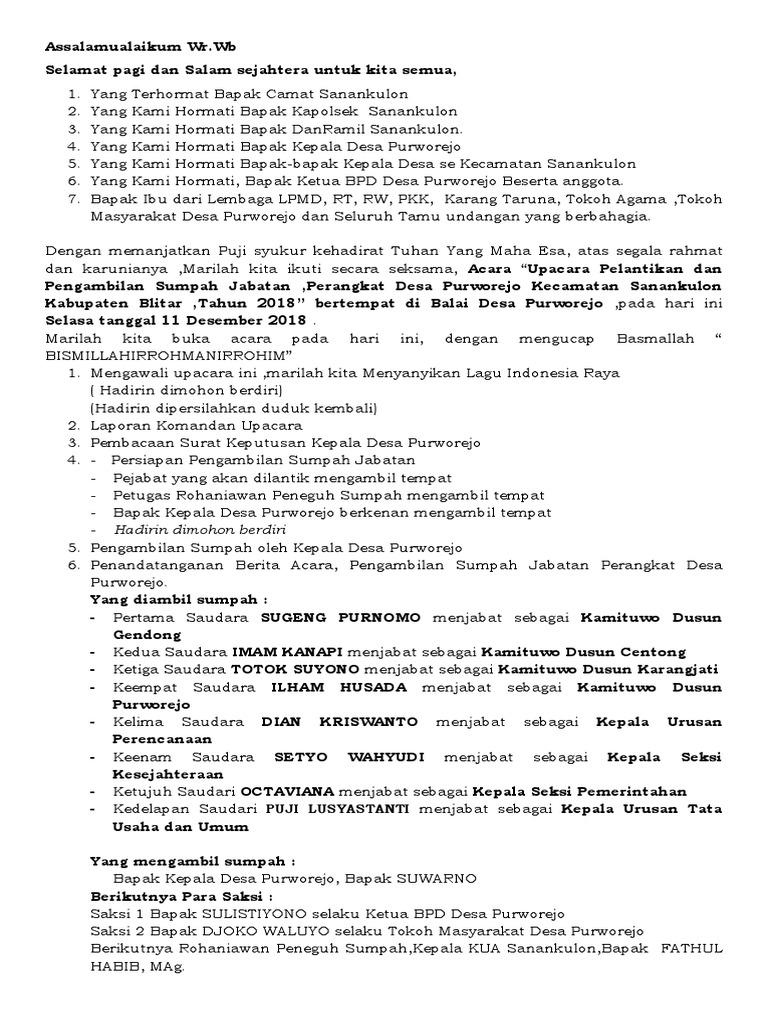 01 Protokol Susunan Acara Pelantikan | PDF