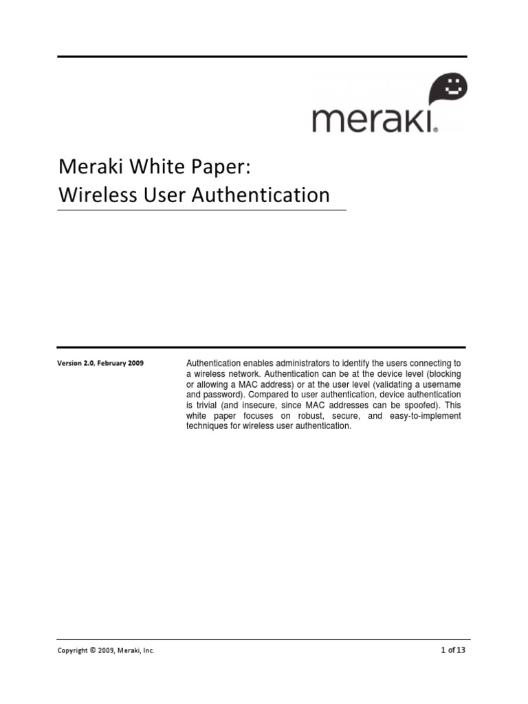 Meraki Whitepaper Active Directory Integration | PDF | Radius | Public Key Certificate
