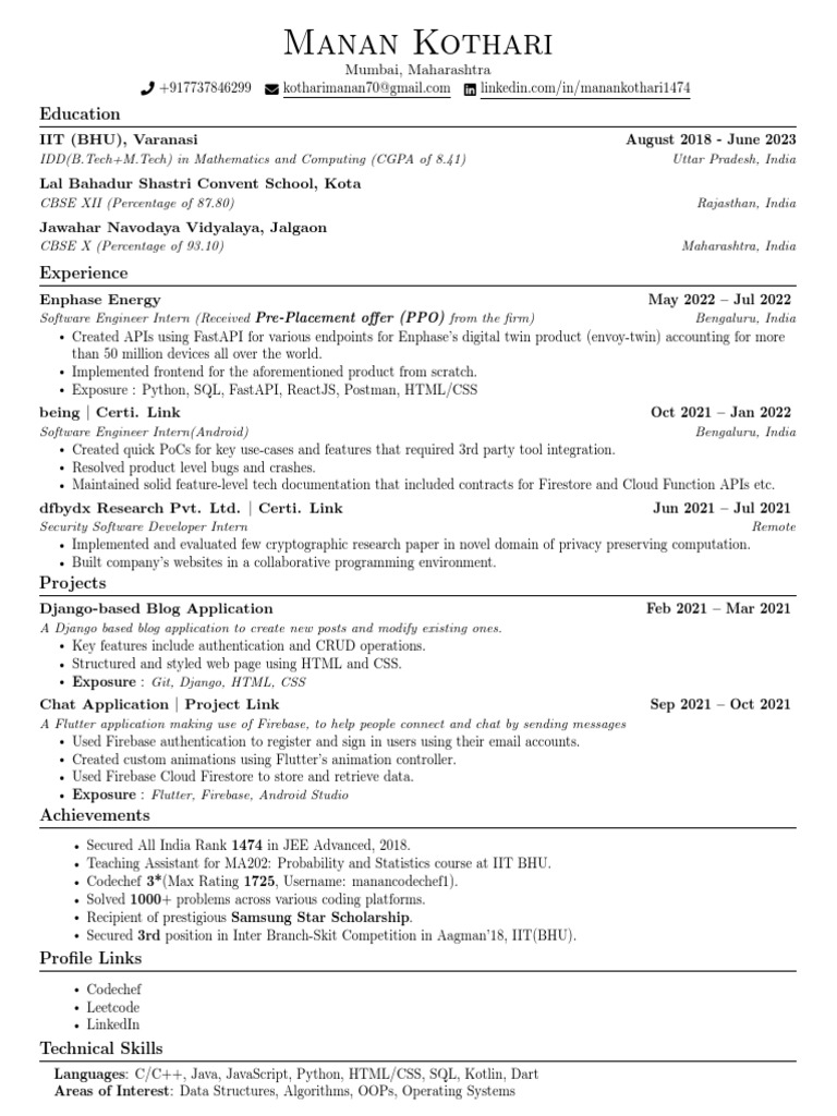 manan_kothari_resume | PDF | Computing | Software Development