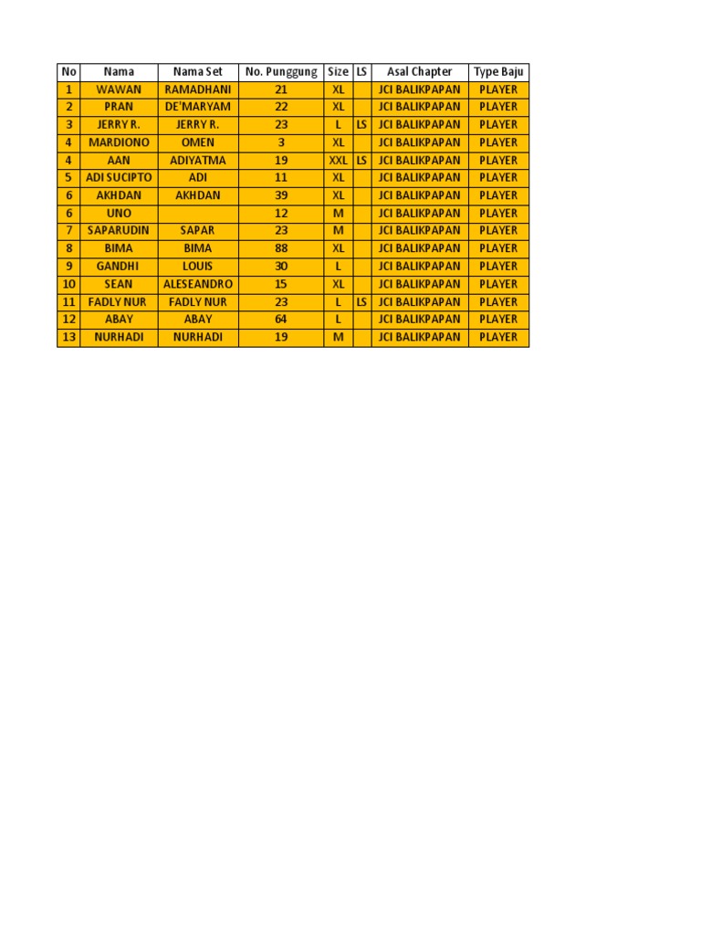 Data Orderan Baju | PDF