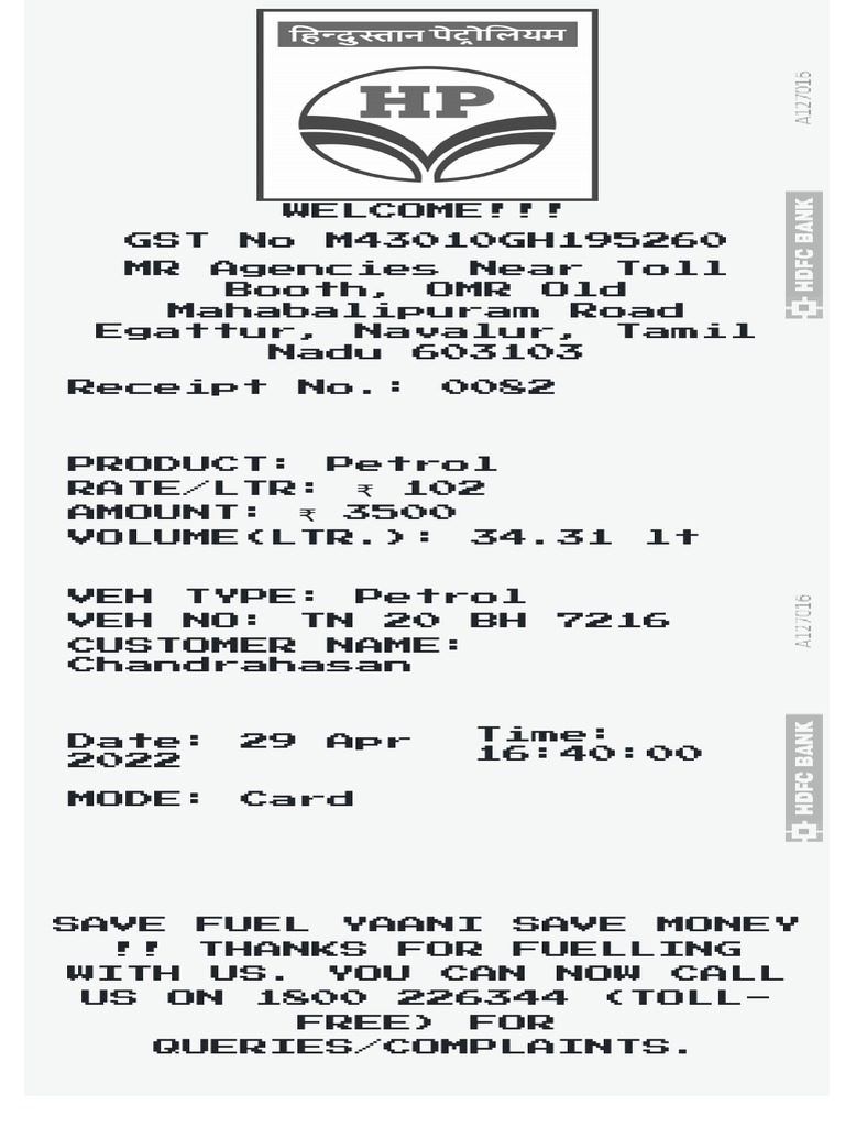 Fuel Bill - APR - 3500 | PDF