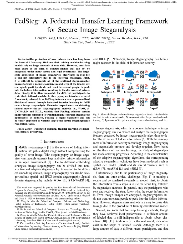 A Federated Transfer Learning Framework For Secure Image Steganalysis ...